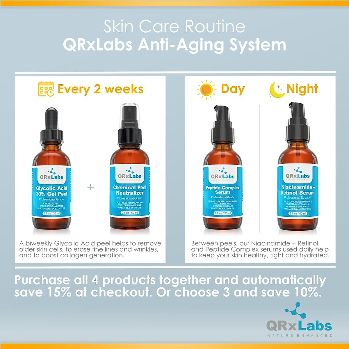 QRxLabs Peptide Complex Serum for Face - Collagen Booster with Hyaluronic Acid & Chamomile Extract - Reduces Wrinkles, Heals & Repairs Skin, Tightening Effect - Hyaluronic Acid Serum for Face