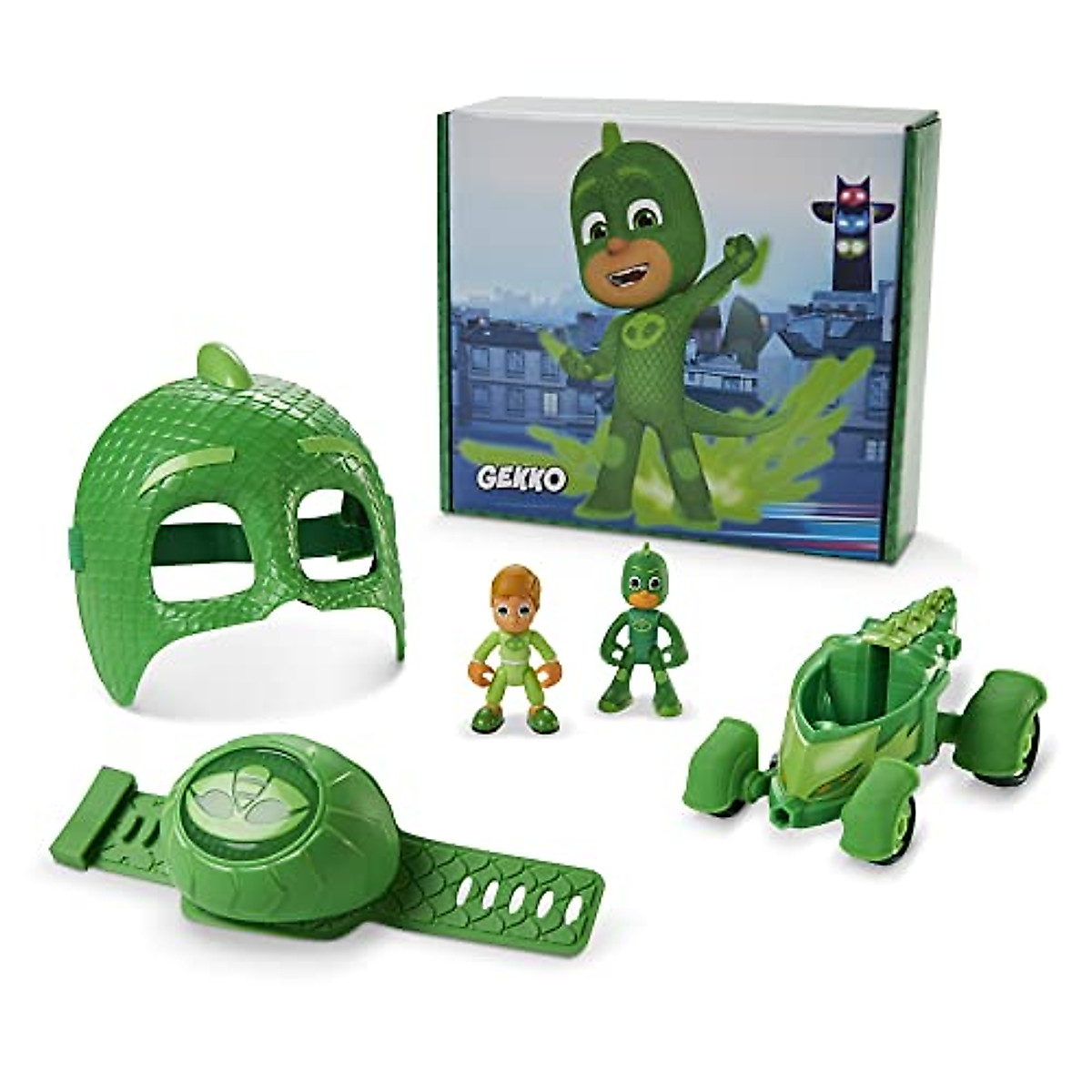 PJ Masks Gekko Power Pack Preschool Toy Set with 2 Action-Figures, Vehicle, Wristband, Costume Mask, Kids 3+ Years