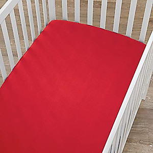 TL Care 100% Natural Cotton Percale Fitted Crib Sheet for Standard Crib and Toddler Mattresses, Red, 28 x 52, Soft Breathable, for Boys and Girls