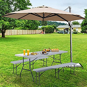 Goplus 6 Feet Plastic Folding Bench, Set of 2 Portable Foldable Bench Seat with 550 lbs Capacity for Indoor Outdoor Picnic Party Camping Dining, Off-White, No Assembly Required