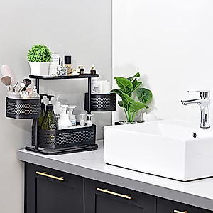 KINGRACK Bathroom Counter Organizer, 3 Tier Rotating Vanity Bedroom Storage cabinet, Cosmetic Holder Standing Shelf, Bathroom Tray for Countertop Storage, Kitchen Spice Rack,Black