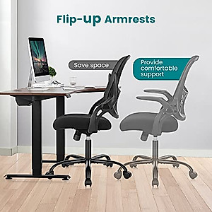 Ergonomic Office Chair with Flip-Up Arms, Home Office Desk Chairs with Wheels, Lumbar Support - Swivel Rolling Mesh Chair with Rock & Lock for Gaming- Computer Chair with Breathable Design