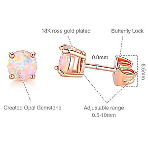 GEMSME 18K Rose Gold Plated Opal Stud Earrings 6MM Round For Women (6mm 1 Pairs)