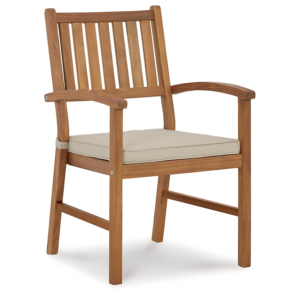 Signature Design by Ashley Janiyah Outdoor Acacia Wood Arm Chair & Cushion Set, 2 Count, Light Brown