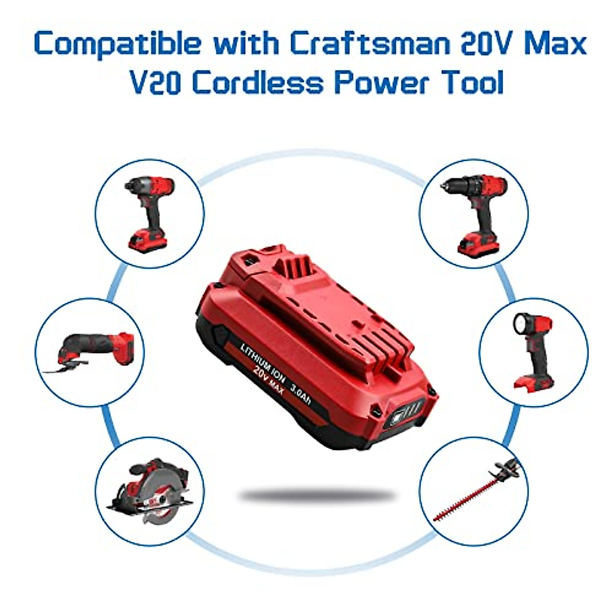 2 Pack 3.0Ah 20 Volt CMCB202-2 Battery Replacement for Craftsman V20 Lithium ion Battery Compatible with Craftsman 20V Battery Lithium ion CMCB201 CMCB202 CMCB202-2 CMCB204 CMCB204-2 CMCB205 CMCB206