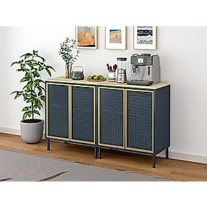 ORRD Accent Cabinet, Sideboard Buffet Cabinet Kitchen Storage Cabinet Console Televison Table with 2 Iron Rattan No Handle Pop-up Doors and Adjustable Shelves for Living Room, Dining Room (Blue)