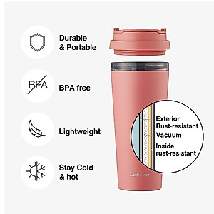LocknLock Clip Tumbler Black 18oz, Coffee Tumbler with Leak Proof Lid, BPA-Free Double Wall Stainless Steel Vacuum Insulated Travel Mug Cup for Hot & Cold Beverage