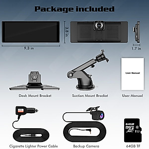 Portable Apple Carplay Screen for Car, 9.3'' Wireless Apple Car Play Stereo&Android Auto Touch Screen with 2.5K Dash Cam, 1080p Backup Camera/Loop Recording/Bluetooth/GPS Navigation/Mirror Link