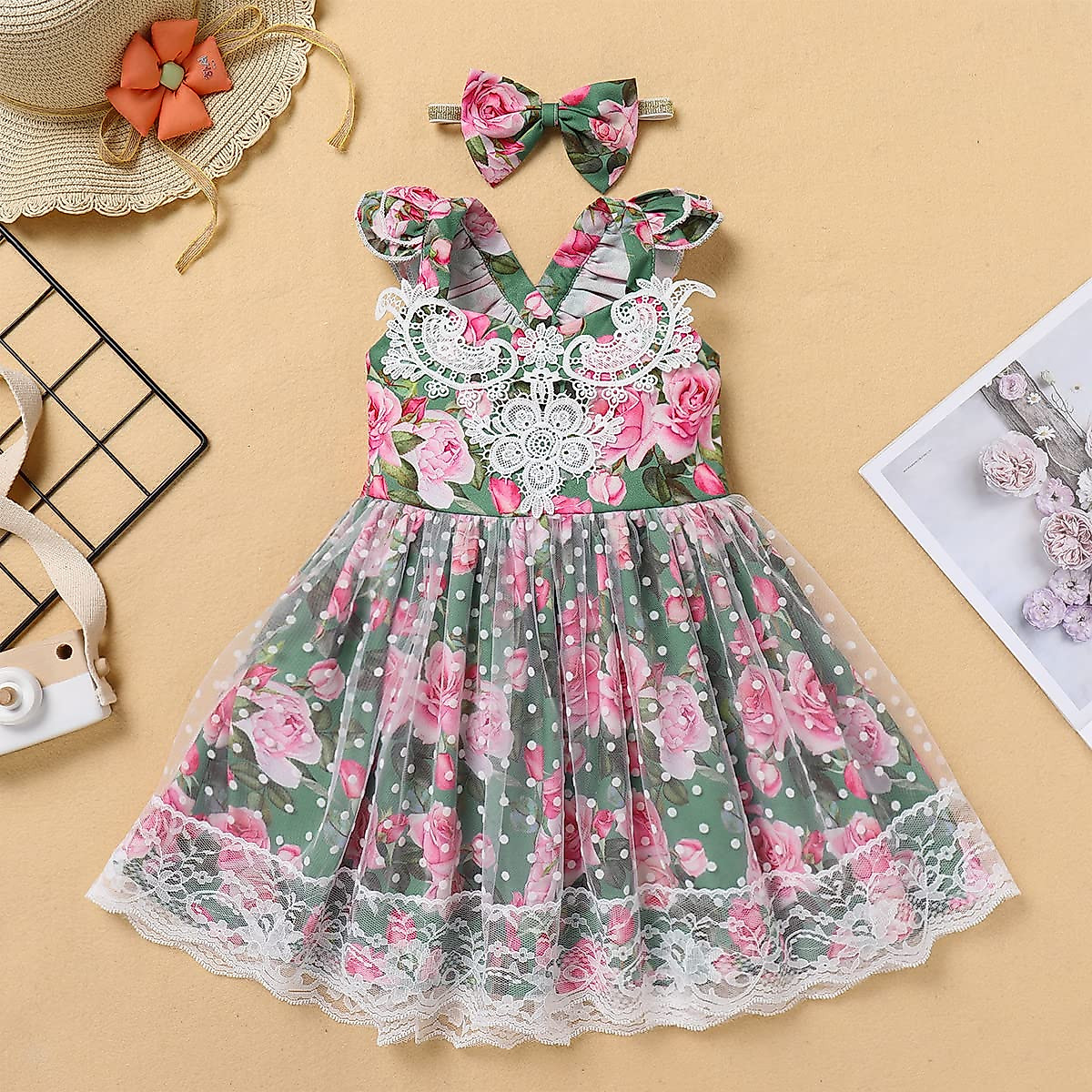 Birthday Dress for Toddler Girls,Boho Retro Tulle Tutu Dress A-Line Summer Party Princess Dress Sleeveless Backless Ruffle Swing Dresses for Christmas Baby Shower Gray Green-tulle 6-12 Months