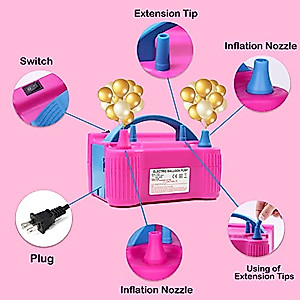 Kaucytue Balloons Pump Electric Kit, Portable Dual Nozzle Electric Balloon Inflator 110V-120V, Electric Balloon Blower Pump for Party Decorations, Birthday, Christmas, Wedding