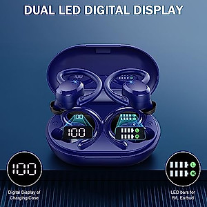 Wireless Earbuds Bluetooth Headphones Sport, Bluetooth 5.3 Earbuds Immersive HiFi Stereo Over-Ear Buds, 48Hrs Earphones in Ear with Earhooks, HD Mic, IP7 Waterproof Headset for Workout Running (Blue)