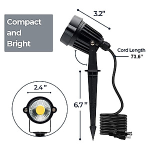 Yard Spot Lights Outdoor Landscape Lights, 5W 3000K COB Bright Spotlights Rain-Proof Garden Lights Walls Trees Flags Lawn Decorative Lamp Outdoor Spotlights with Spike Stand, Warm White, 1 Pack
