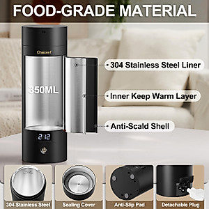 CHACEEF Travel Kettle Upgraded, Portable Electric Kettle, 350ml Small Electric Kettle with 5 Variable Presets, 304 Stainless Steel Mini Hot Water Boiler with Auto Shut-Off & Boil Dry Protection, Black