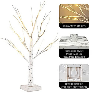 MEETYAMOR 2 Pack 24” 2FT Lighted Birch Tree with 18LT Warm White LEDs, Christmas Decorations Indoor Battery Powered Timer, Artificial Branch Trees for Money Tree Party Wedding Table Mantel Home Decor