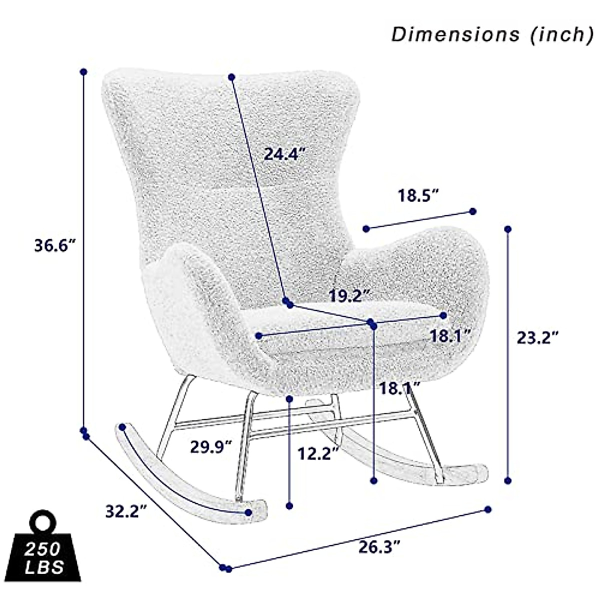 KINFFICT Small Rocking Accent Chair, Uplostered Glider Rocker Armchair for Baby Nursery, Comfy Side Chair for Living Room, Bedroom (Beige), 32D x 26W x 37H in