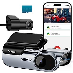 Dash Cam Front and Rear, 4K / 1080P HD Dual Dash Camera for Cars with Free 64GB TF Card, 5GHz WiFi, Super Night Vision, Supercapacitor, 160° Wide Angle, 24H Parking Mode, App Control, Type C Port