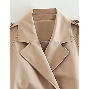 Bianstore Women's Cropped Trench Coat Fashion Long Sleeve Belted Jacket Outerwear(Khaki-XL)