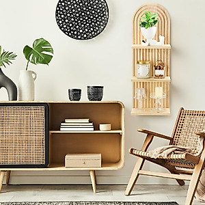 Geetery 2 Pcs Arch Wood Floating Shelf Mid Century Rainbow Wall Shelves Modern Boho Wall Shelf Retro Wall Mounted Wood Arch Wall Decor for Bedroom Living Room Classroom Bathroom Display (3 Tier)