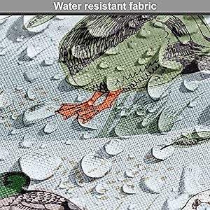 Lunarable Geese Fabric by The Yard, Ducks Fowl on The Farm with Greenery Leaves Etching Illustration Design Print, Decorative Fabric for Upholstery and Home Accents, 1 Yard, Olive Green