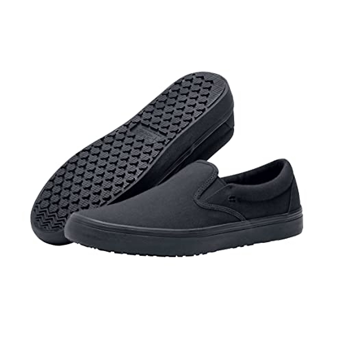 Shoes for Crews Merlin, Slip-On, Men's, Women's, Unisex, Slip Resistant Work Shoes, Black Canvas, Men's Size 6.5, Women's Size 8