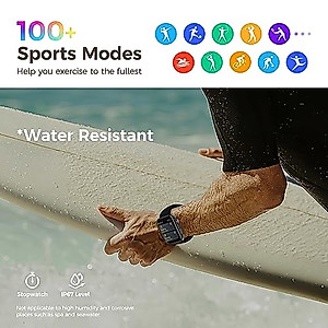1.98" Smart Watch for Android iPhone, 100+ Sports Modes, Health, Sleep and Fitness Tracker, Step Calorie Counter, Water Resistant Fitness Watch, Smartwatches for Men Women, 2 Bands Included (Black)