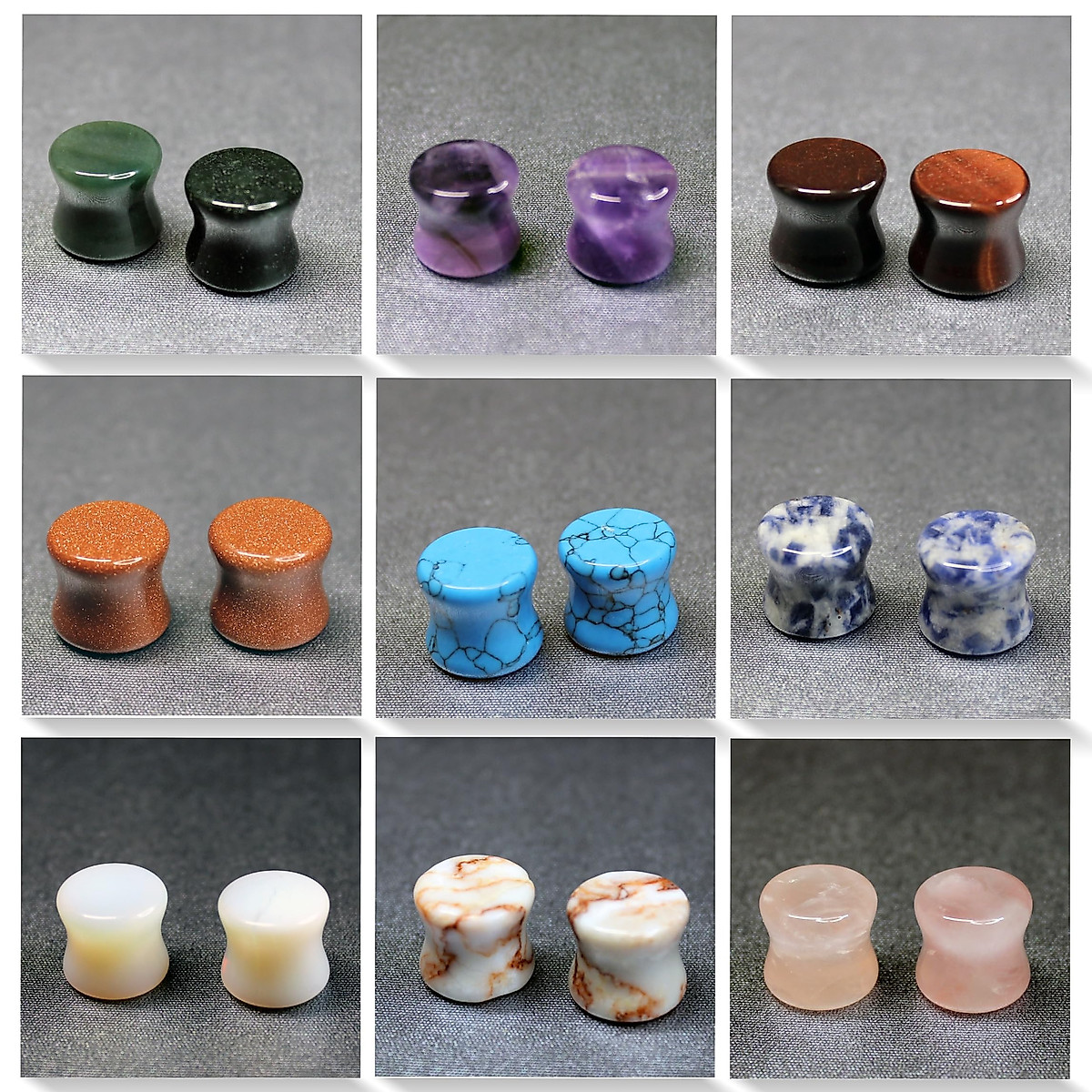 BodyJ4You 18PC Body Piercing Stone Plugs - Ear Stretching Kit - Gauges 00G (10mm) - Saddle Double Flared Tunnels Expander Stretchers Earrings - Unisex Men Women Jewelry