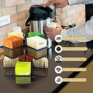 360 Degree Rotatable Tea Bag Organizer, Cast Iron Chrome lazy Susan for Teabag, 8 Basket Hold Up to 96 bags, Home Office Kitchen Cabinet Countertop Pantry Tea Coffee Storage