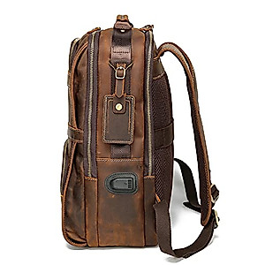 LANNSYNE Vintage Genuine Leather Backpack For Men 15.6 Inch Laptop Bag School Bag Overnight Weekender Camping Daypack Rucksack