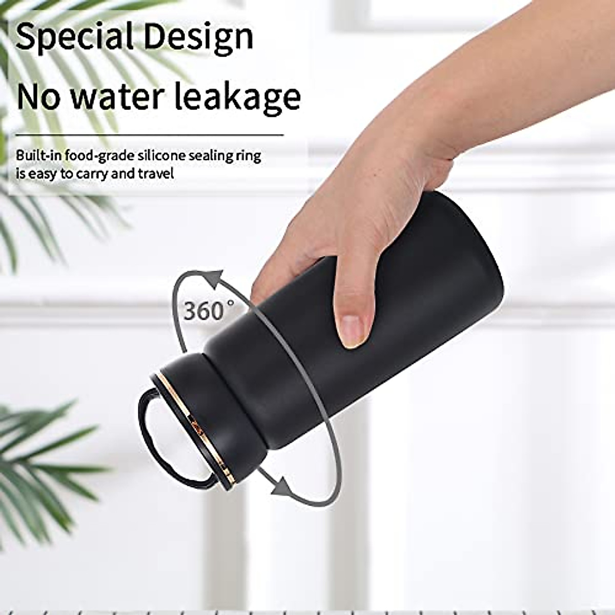 Vacuum Insulated Hot Water Bottle Stainless Steel Flask Travel Mug Coffee Cup 13OZ ,Black