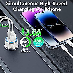 Braveridge iPhone Fast Car Charger, [Apple MFi Certified] 48W Dual USB-C PD/QC 3.0 Power Car Charger with 2 Pack Lightning Cord + 20W iPhone Charger Quick Charging for iPhone 14/13/12/11/XS/XR/SE/iPad