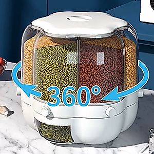 AHOUGER Grain Cereal Lentil Dispenser, Upgrade 360° Rotating Cereal Dispenser Food Dispenser with Lid Moisture Resistant Household, Dispenser Container for All Beans, Barley, Millet, Rice