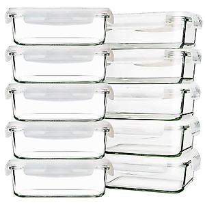 DAS TRUST 10 Pack Glass Meal Prep Containers Meal Prep Bowls Food Storage Containers Glass Food Prep Containers with Lids Lunch Container for Adults Lunch Box Bento Boxes