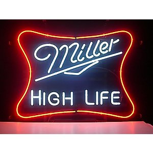 Urby Miller Lite High Life Real Glass Neon Light Sign Home Beer Bar Pub Recreation Room Game Room Windows Garage Wall Sign 18''x14'' ML05
