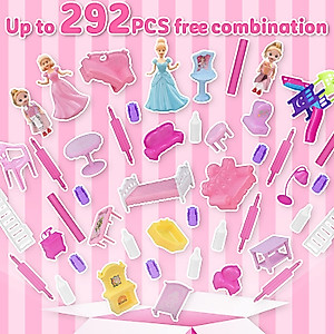 292-Piece Pink Princess Castle Dollhouse Playset with Dolls, Furniture & Accessories - For 3-10 Year Old Girls