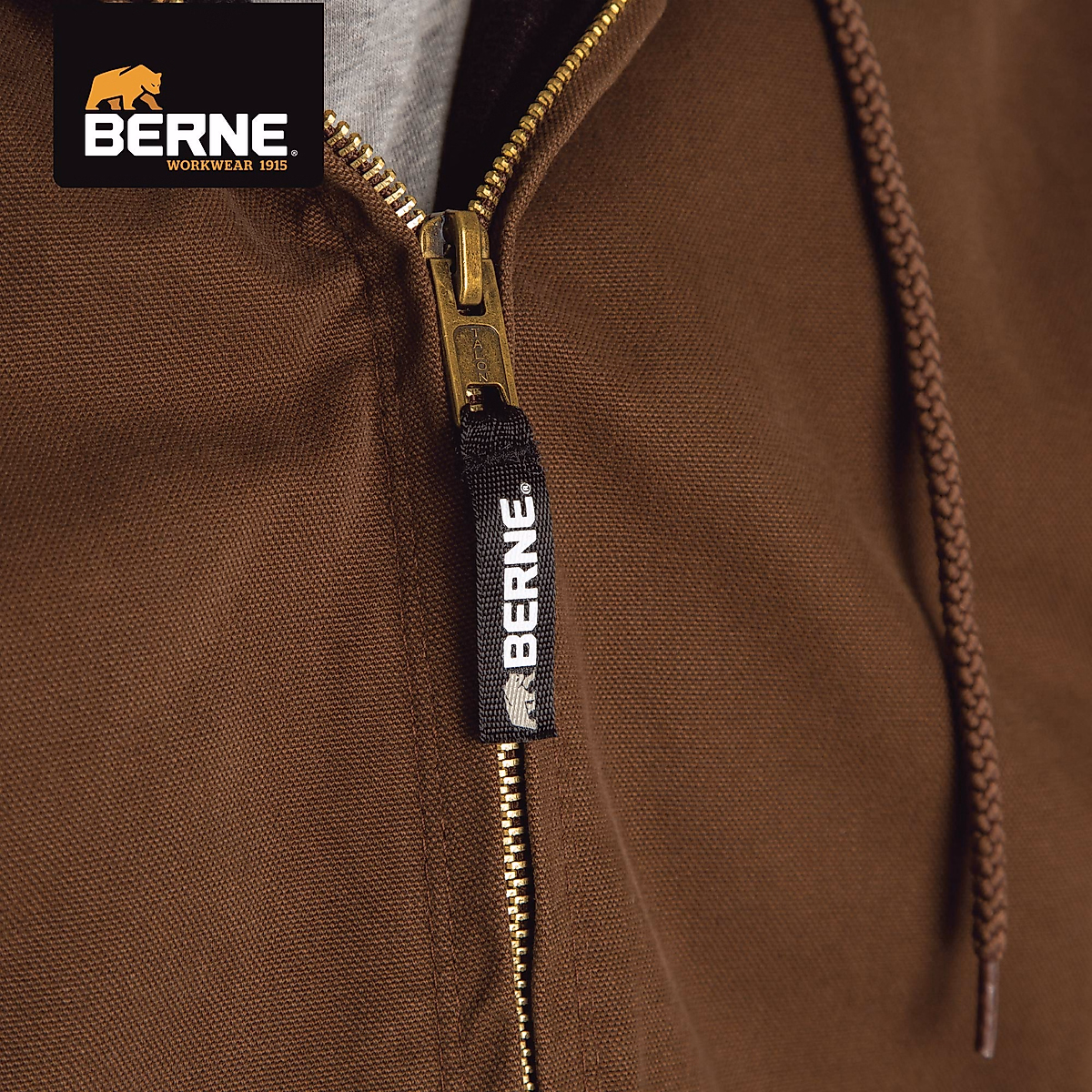 Berne Men's Highland Washed Hooded Jacket, Medium Regular, Bark