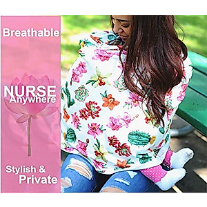 Carseat Canopy - Includes 2 Car Seat Strap Covers - Cactus Breastfeeding Cover, Shopping Cart Cover, Baby Car Seat Cover, Baby Carseat Covers