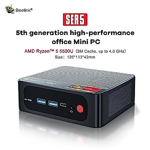 Beelink SER5 Mini PC, AMD Ryzen 5 5500U(7nm, 6C/12T) up to 4.0GHz, Mini Computer 16GB DDR4 RAM 500GB NVME SSD, Micro PC 4K@60Hz Triple Display, Mini Gaming Computer WiFi6 BT5.2 57W HTPC