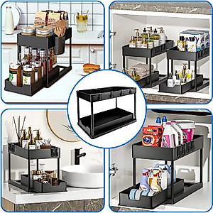 Under Sink Organizer-2 Tier Bathroom Organizer Under Sink Shelf,Under Sliding Sink Organizer,Under Cabinet Organizer Baskets,Multi-purpose Under Sink Shelf Organizer for Bathroom Kitchen（Black）