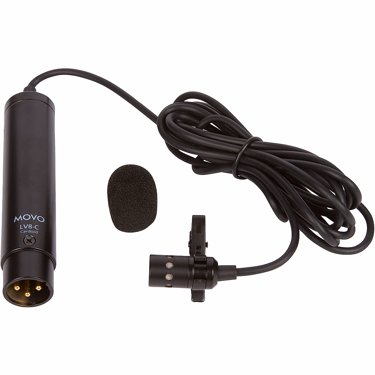 Movo LV8-C Broadcast-Quality XLR Lavalier Cardioid Condenser Wired Microphone with 12mm Mic Capsule for Accurate Voice Recording - Kit includes Lapel Clip, Case and Windscreen