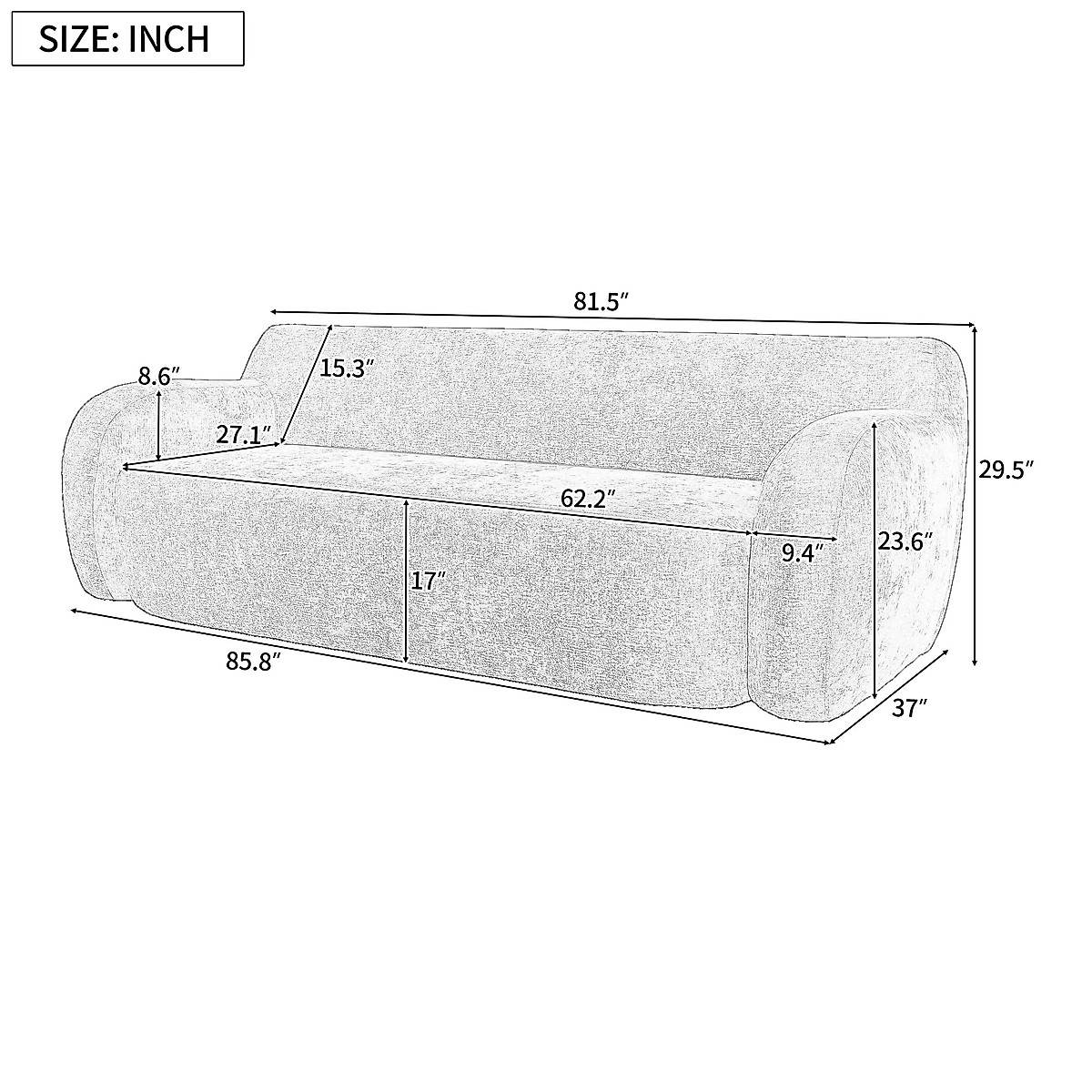81.5'' Minimalist Curved Upholstered Sofa, Modern 3-Seat Modular Casual Sofa, Polyester Upholstered Couch for Living Room, Bedroom and Apartments (Beige-188J)