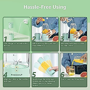 Personal Blender, Portable Blender for Shakes and Smoothies, Fresh Juice Mini Fast Blender with 6 Blades, Rechargable Single Blender BPA Free for Kitchen, Sport, Travel (Green)