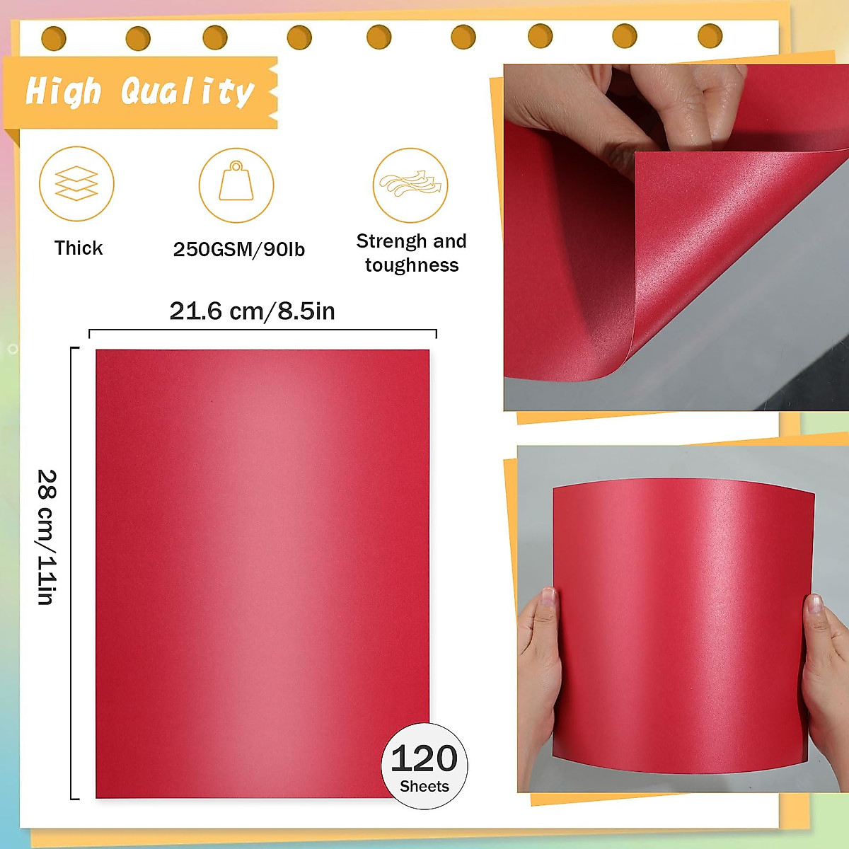 120 Sheets Red Shimmer Cardstock 8.5 x 11 Inch Metallic Paper, 250gsm/92lb Double Sided Card Stock Pearlescent Paper for Invitations, Certificates, Crafts, DIY Cards