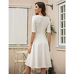 ELESOL Women's A-Line Dress Floral Print Knee Long Tea Dress,White/XL