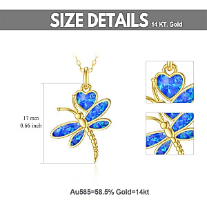 Gold Dragonfly Necklaces for Women Real 14K Yellow Gold Opal Necklaces Anniversary Birthday Jewelry Gifts for Wife Mom Friend Her 16''+2''