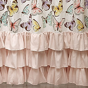 Lush Decor, Pink Flutter Butterfly Shower Curtain | Textured Ruffle Print Fabric Bathroom Decor, x 72, 72 x 72