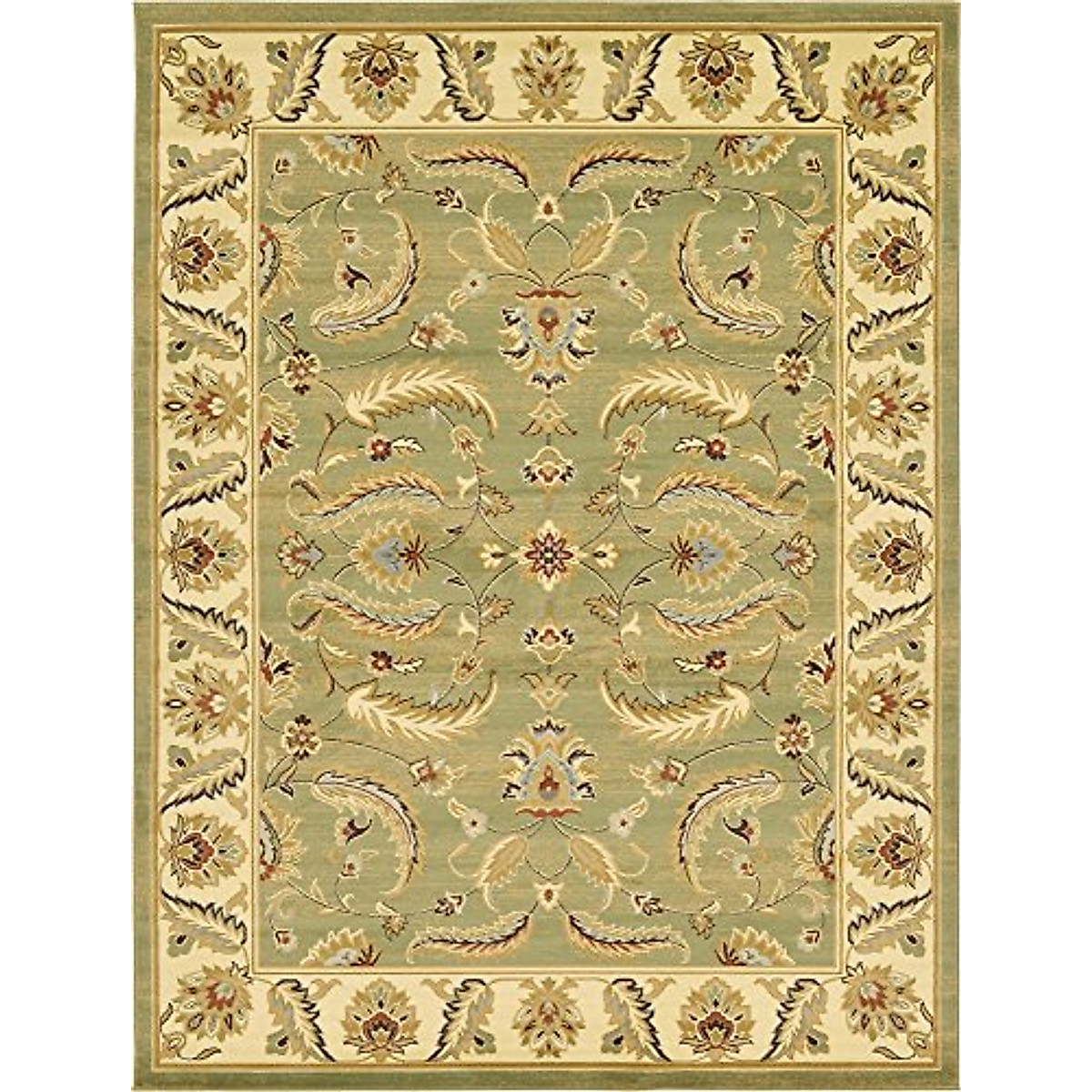 Unique Loom Voyage Collection Traditional Oriental Classic Intricate Floral Design Area Rug, 9 ft 12 ft, Light Green/Ivory