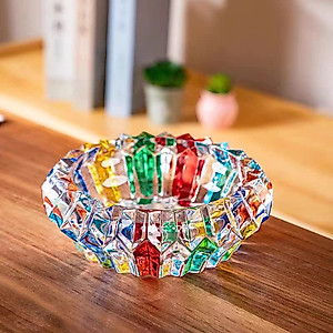 Crystal Colorful Ashtray, Cigar Cigarettes Ash Tray Holder Home Office Desktop Tabletop Decoration (5.5")