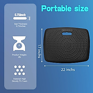 Ergohead Anti Fatigue Kitchen Floor Mat Comfort Standing Mat, Portable Office Standing Desk Mat, Multi-Purpose Kitchen Rug, Built-in Handle with Massage Points Comfort Floor Mat (Black, 17" x 22")