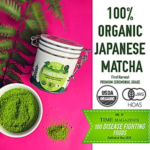 Matcha Organics - Premium Ceremonial Grade Matcha Green Tea Powder - Authentic 1st Harvest Japanese Green Tea - USDA & JAS Organic - Perfect for Ceremonial Matcha Latte Powder Smoothies 30g Tin 1.06oz