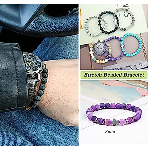 Jewdreamer 12Pcs 8MM Cross Beads Bracelet for Men Women Lava Rock Gemstone Bracelet Tiger Eye Stone Howlite Crystal Stretch Bracelet Set